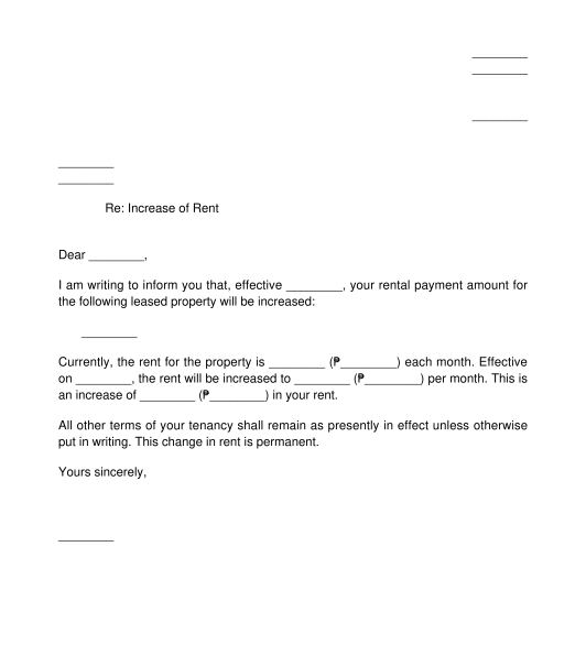 Notice of Rent Increase - Sample Template