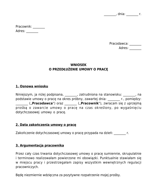 Podanie o przedłużenie umowy o pracę - wzór, przykład