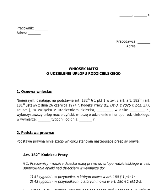 Wniosek o urlop rodzicielski - wzór, przykład