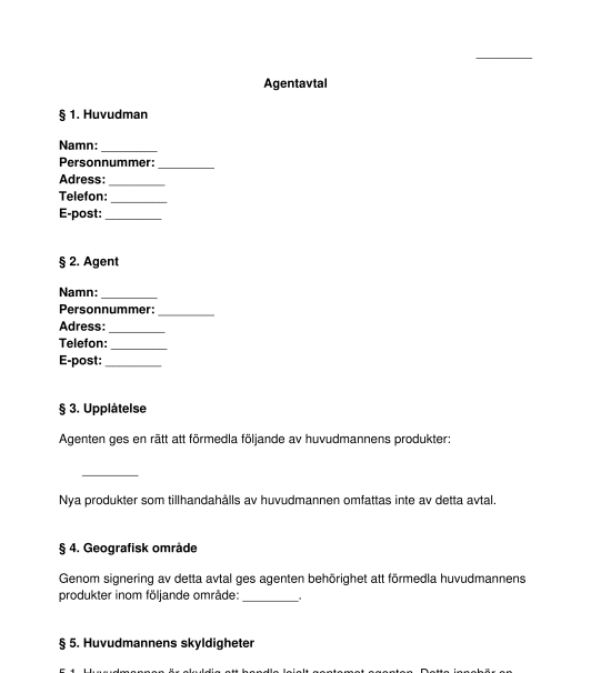 Agentavtal - mall, exempel att fylla i - Word och PDF