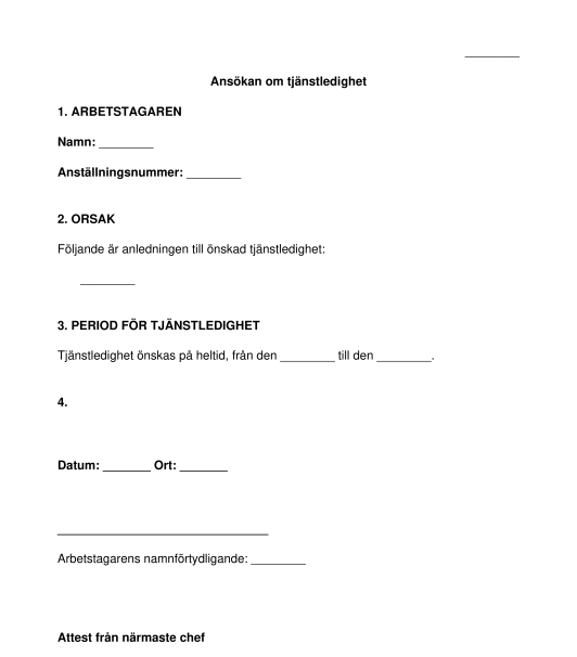 Ansökan om tjänstledighet - mall, exempel