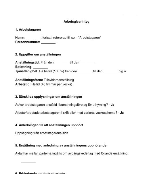 Arbetsgivarintyg - mall, exempel online - Word och PDF