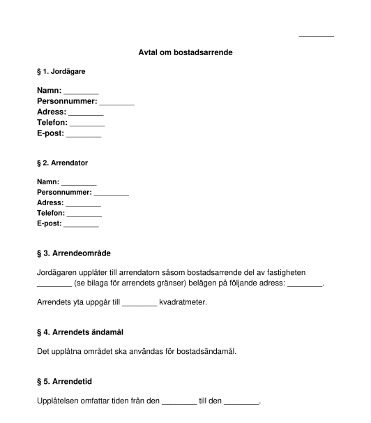 Avtal för bostadsarrende - mall, exempel - Word och PDF