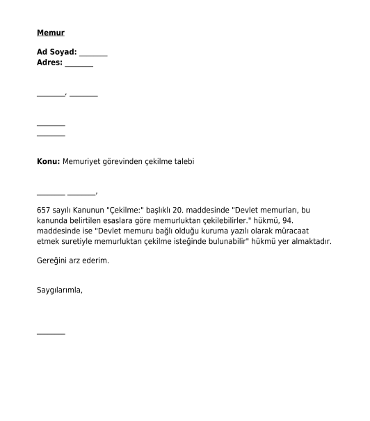 İstifa Mektubu - Word ve PDF doldurulacak örnek, şablon