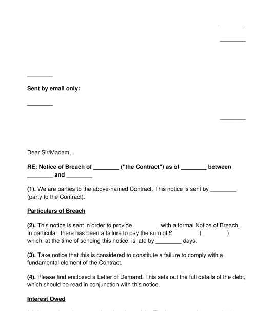 Breach of Contract Notice - Template - Word & PDF