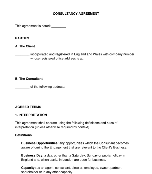 Consultancy Agreement - Sample, Template - Word and PDF