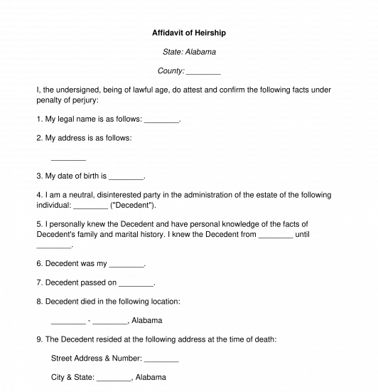 Affidavit of Heirship - Sample, Template - Word and PDF