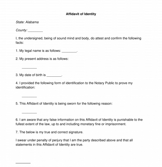 Affidavit of Identity - FREE - Template - Word and PDF