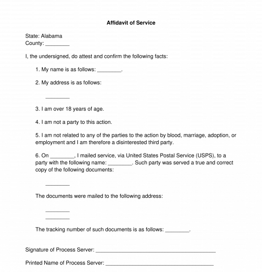 Affidavit of Service - Sample, Template - Word and PDF