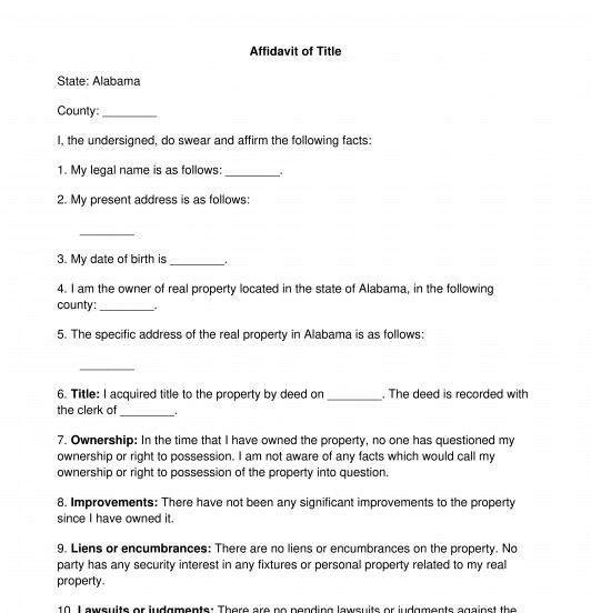 Affidavit of Title - Sample, Template - Word & PDF