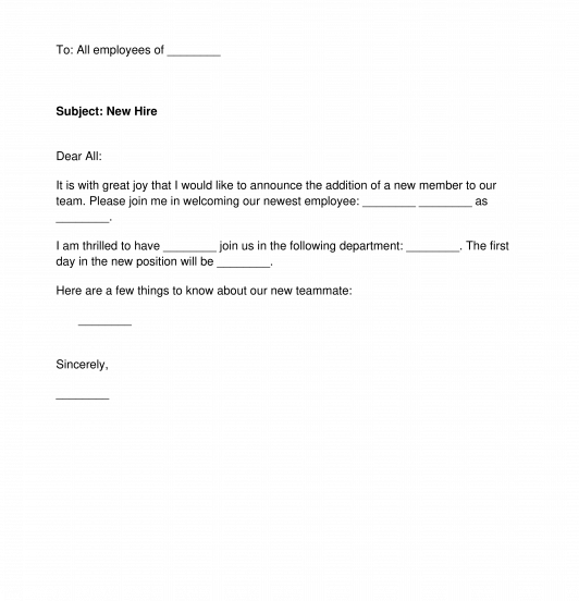 Announcement of New Employee - Template - Word and PDF