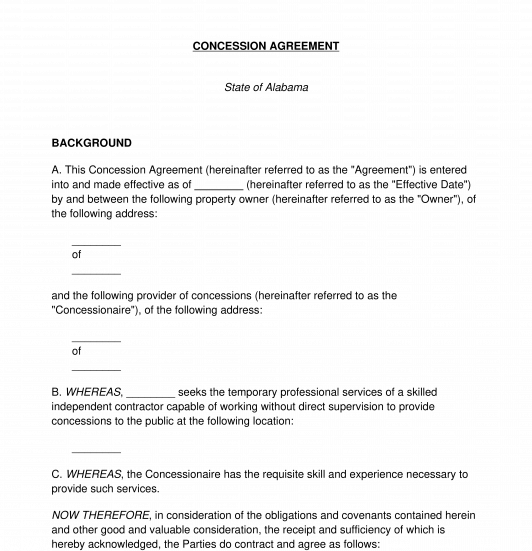 Concession Agreement - Sample, Template - Word and PDF