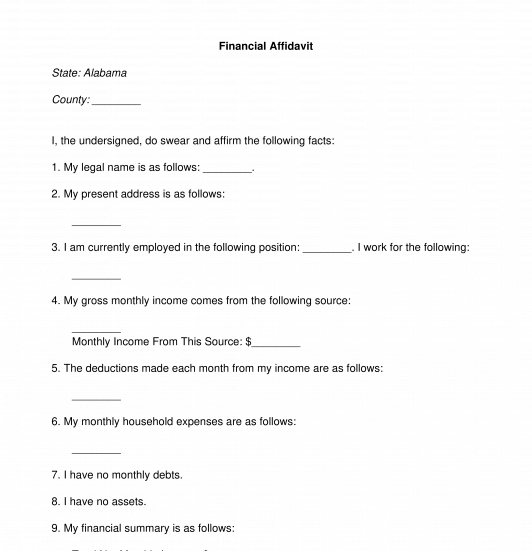 Financial Affidavit - Sample, Template - Word & PDF