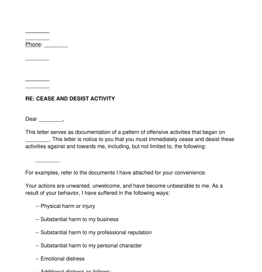 Cease and Desist Letter Template