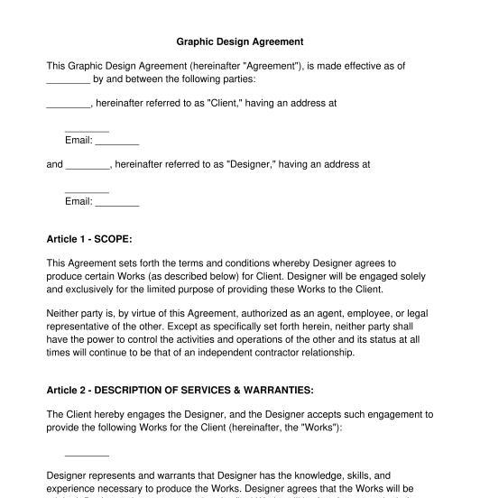 Graphic Design Agreement - FREE - Sample, Template