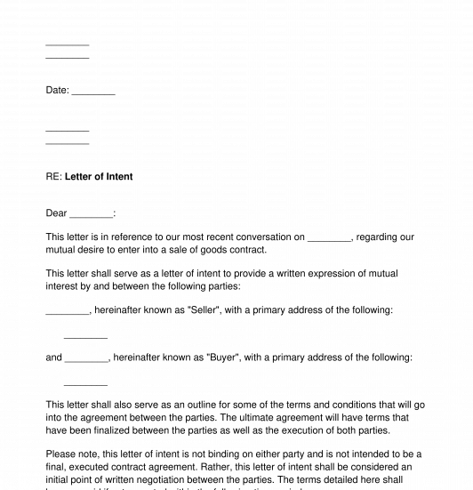 Letter of Intent - FREE - Template - Word & PDF