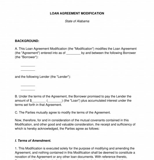 Loan Agreement Modification - FREE - Sample, Template