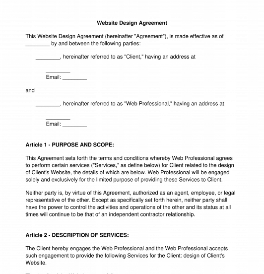 Website Design/Development Agreement - Sample, Template