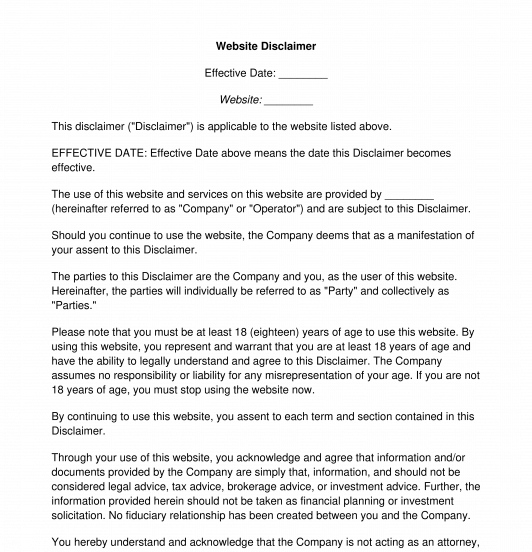 Website or Mobile Disclaimer - Template - Word and PDF